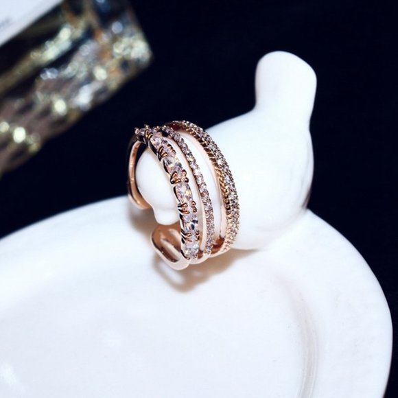 Jewelry | Rose Gold Diamond Triple Stackable Adjustable Ring | Poshmark